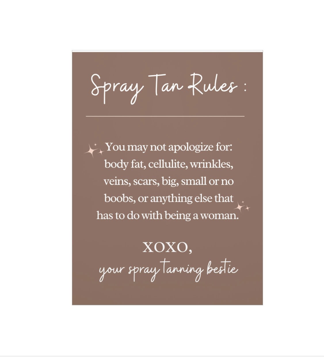 Body Positivity Spray Tan Rules Wall Poster - Salon Wall Art – The Glo CEO